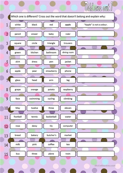 odd one out 1 english esl worksheets