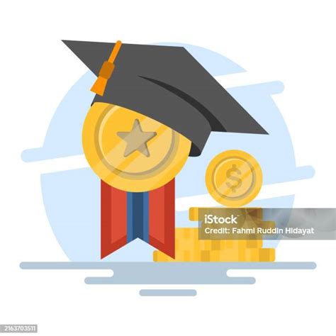 장학금 개념입니다 졸업 모자 동전 및 졸업 편지 만화 벡터 일러스트 레이 션 디자인 교육 성취 학습 장학금 교육 평면 만화 평면