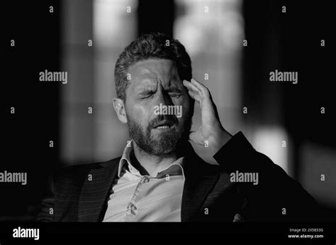 Man With Sinus Headache Tension Or Cluster Headache Close Up Portrait