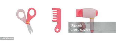 분홍색의 미용실 아이콘 헤어드라이어 가위 빗 고립 된 흰색 배경에 벡터로 최소한의 3d 스타일로 제작되었습니다 3차원 형태에 대한 스톡 벡터 아트 및 기타 이미지 Istock