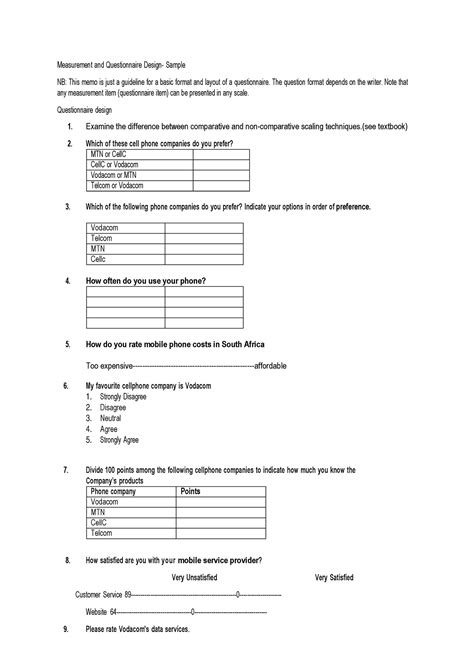 Chapter Activity Memo Measurement And Questionnaire Design Sample NB This Memo Is Just A