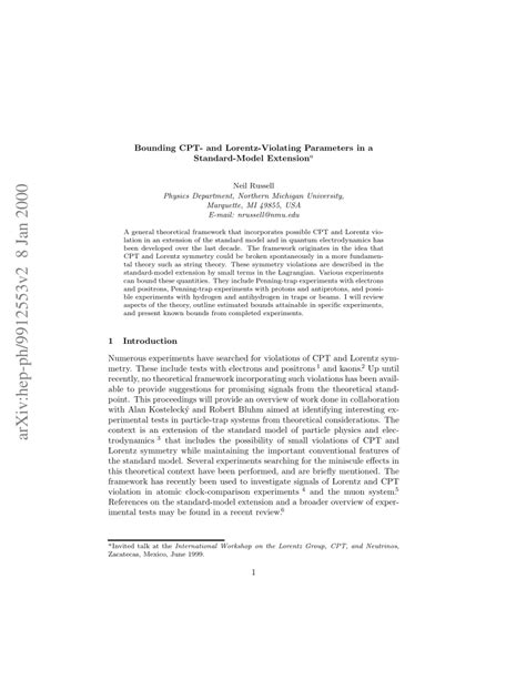 Pdf Bounding Cpt And Lorentz Violating Parameters In A Standard