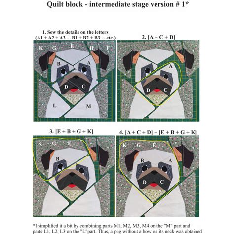 Pug Quilt Block Pdf Pattern 1 Full Face 4 Versions Inspire Uplift