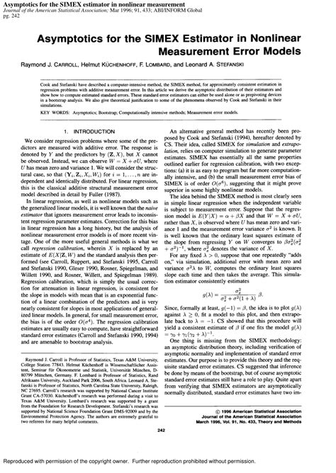 Pdf Asymptotics For The Simex Estimator In Structural Measurement Error Models