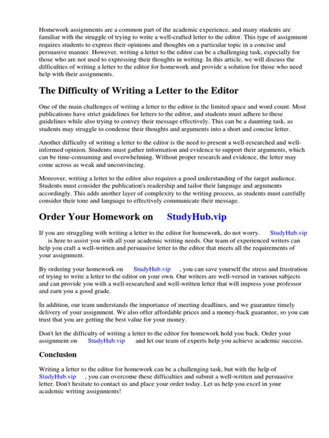 How To Write A Letter To The Editor For Homework Pdf Letter To The Editor Newspapers