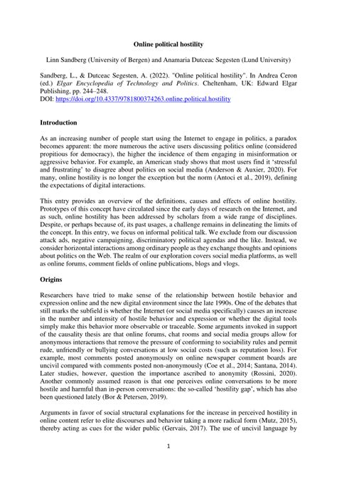 Pdf Online Political Hostility