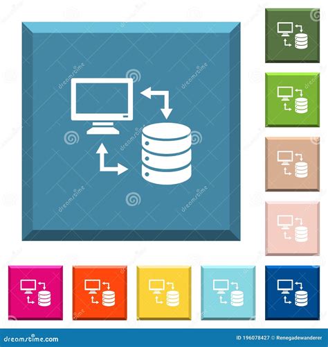 Syncronize Data With Database White Icons On Edged Square Buttons Stock Vector Illustration Of