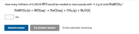 solved how many milliliters of 0 290mhcl would be needed to