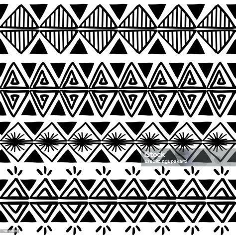 흑인과 백인 손으로 그려진 아프리카 민족 그림 벡터 부족 패턴입니다 당신의 섬유 패션 포장 및 인쇄에 대 한 좋은 0명에 대한 스톡 벡터 아트 및 기타 이미지 Istock