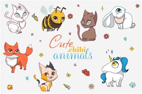 Vector Cute Chibi Animalsandpatterns Graphic By Spires · Creative