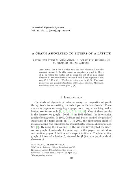 Pdf A Graph Associated To Filters Of A Lattice