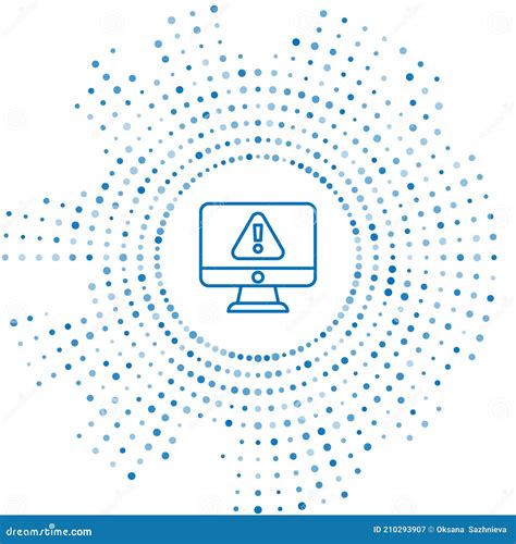Blue Line Computer Monitor With Exclamation Mark Icon Isolated On White Background Alert