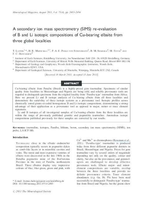 Pdf Experimental Boron Isotope Fractionation Between Tourmaline And