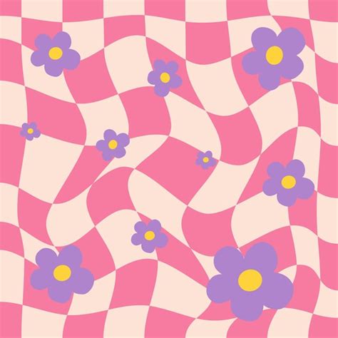 Premium Vector Retro Daisy Flower With Checkered Pattern Background
