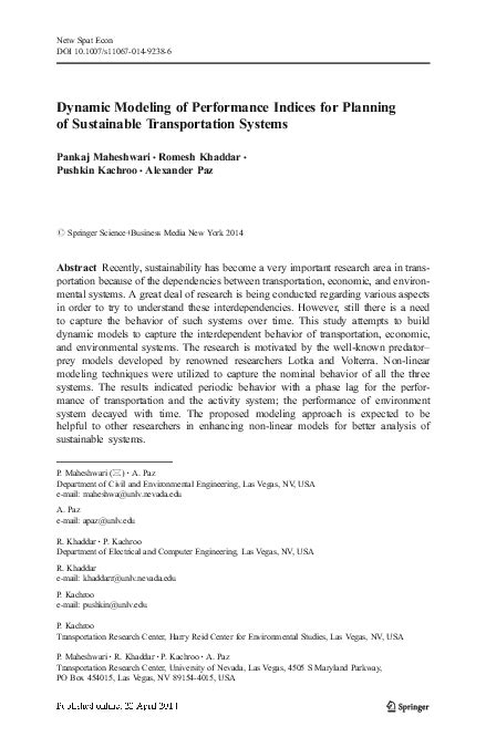 pdf dynamic modeling of performance indices for planning of