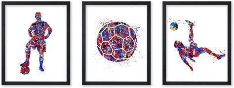 Hieng 3piece Sports Poster Soccer Print Silhouette And Athlete Art Soccer