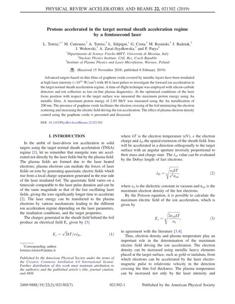 Pdf Protons Accelerated In The Target Normal Sheath Acceleration Regime By A Femtosecond Laser