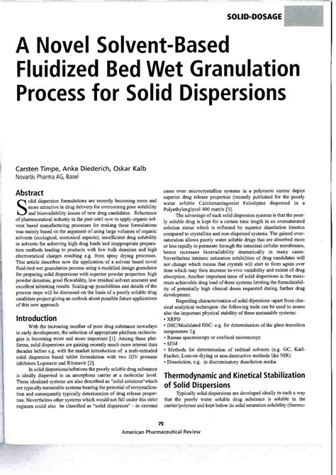 Pdf A Novel Solvent Based Fluidized Bed Wet Granulation Process For