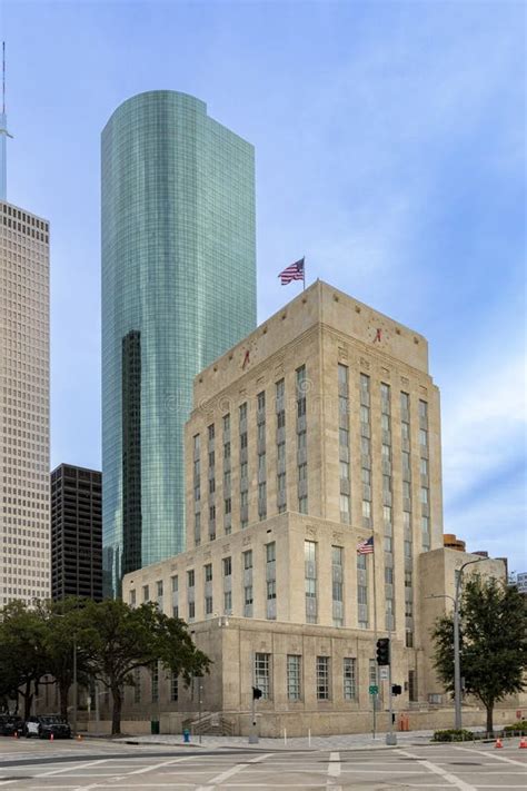 View To Skyline Of Houston With Historic City Hall And Wells Fargo
