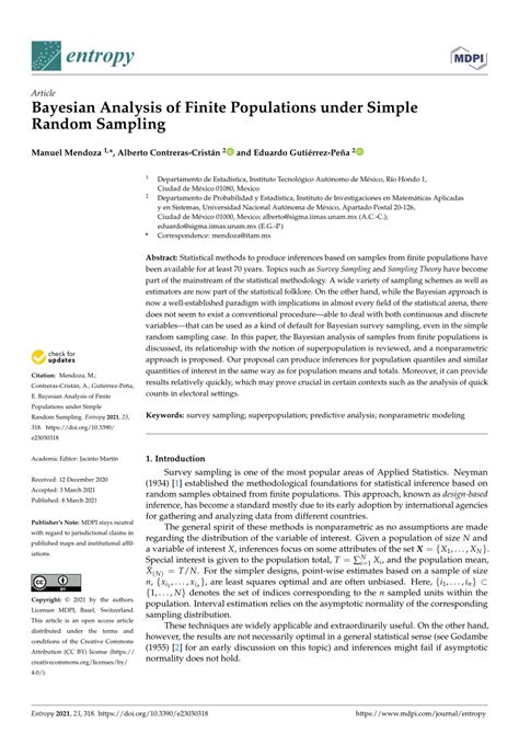 Pdf Bayesian Analysis Of Finite Populations Under Simple Random Sampling
