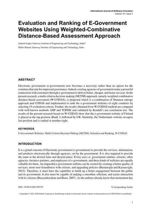 Pdf Evaluation And Ranking Of E Government Websites Using Weighted Combinative Distance Based