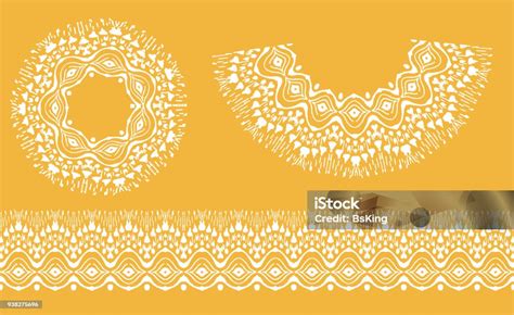 동 점 염료 아트 브러쉬 및 레이스의 집합입니다 벡터 인종 목걸이입니다 Ikat 패턴입니다 보 리 줄무늬와 쉐 브 론 인쇄입니다 꽃 식물에 대한 스톡 벡터 아트 및 기타