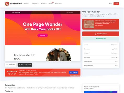 Startbootstrap One Page Wonder By Startbootstrap A Html Template