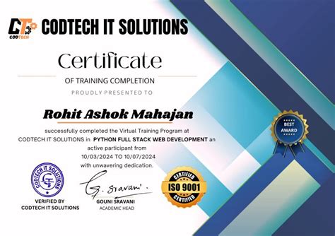 Rohit Mahajan On Linkedin Pythondeveloper Fullstackdeveloper Internship Codtechitsolutions