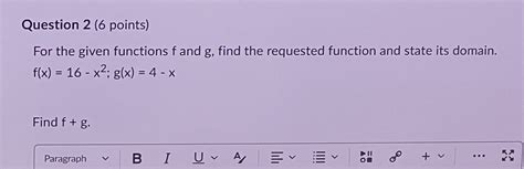 solved question 2 6 ﻿points for the given functions f ﻿and