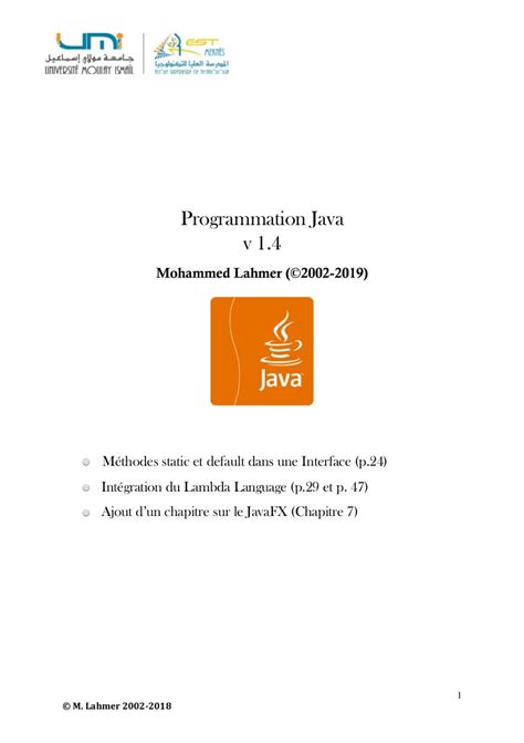 Cours java v ncmhgfgh EST MEKNES Jechan sysa ded UNIVERSITÉ MOULAY ISMAIL Les glaifill
