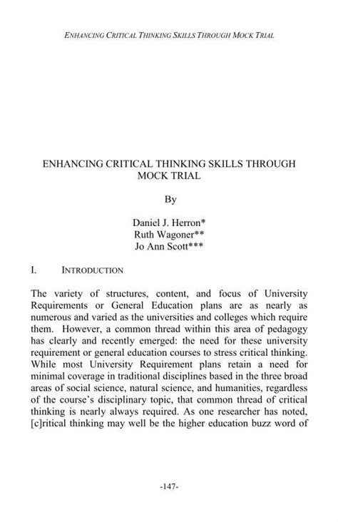 Pdf Enhancing Critical Thinking Skills Through By Mock Trial · Enhancing Critical