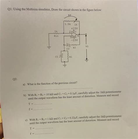 Solved Q Using The Multisim Simulator Draw The Circuit Chegg