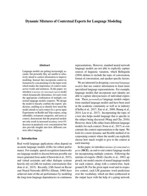 dynamic mixtures of contextual experts for language modeling pdf