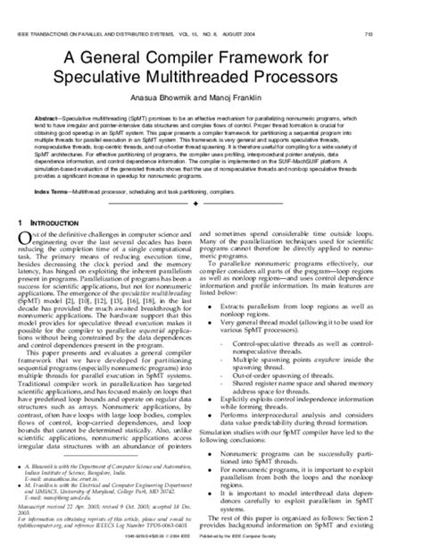 Pdf A General Compiler Framework For Speculative Multithreaded Processors