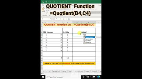 Ms Excel Quotient Function Ms Excel Tricks And Tips Quotient Formula