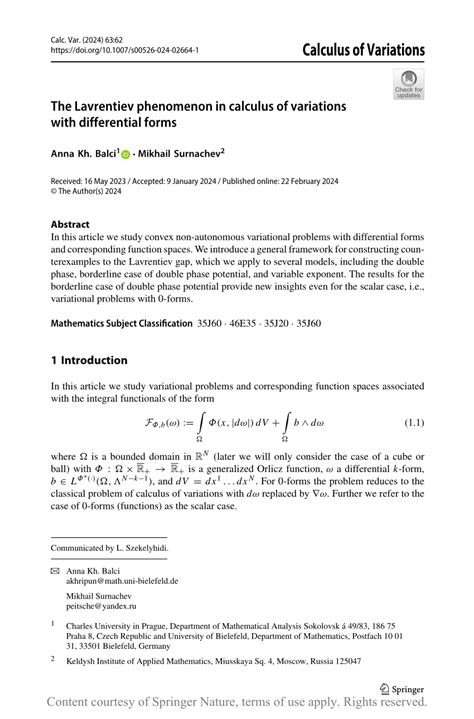 Pdf The Lavrentiev Phenomenon In Calculus Of Variations With Differential Forms
