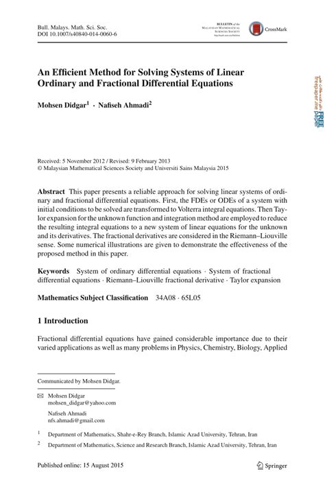 Pdf An Efficient Method For Solving Systems Of Linear Ordinary And