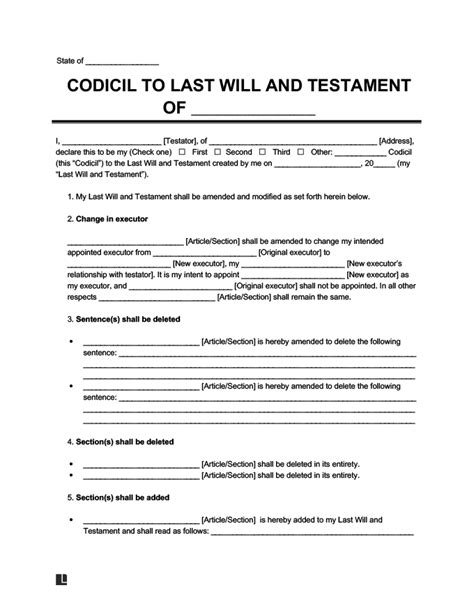 Printable Codicil Free Blank Codicil Form Uk Printable Free Templates