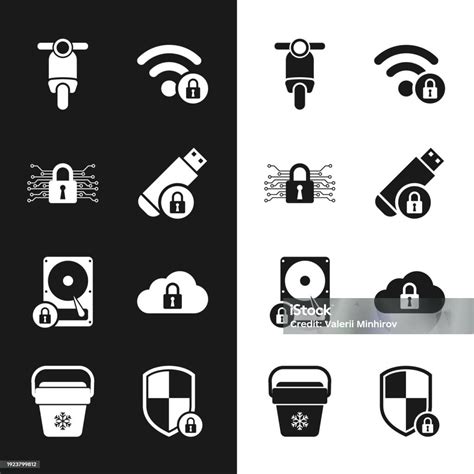 Set Usb Flash Drive With Lock Cyber Security Scooter Wifi Locked Hard Disk And And Cloud