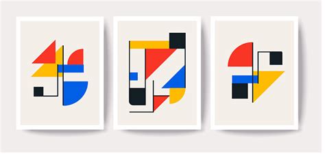 추상적 인 현대 바우 하우스 포스터 또는 인쇄물 최소한의 복고풍 예술 디자인 그림은 기하학적 인 모양으로 템플릿을 그립니다