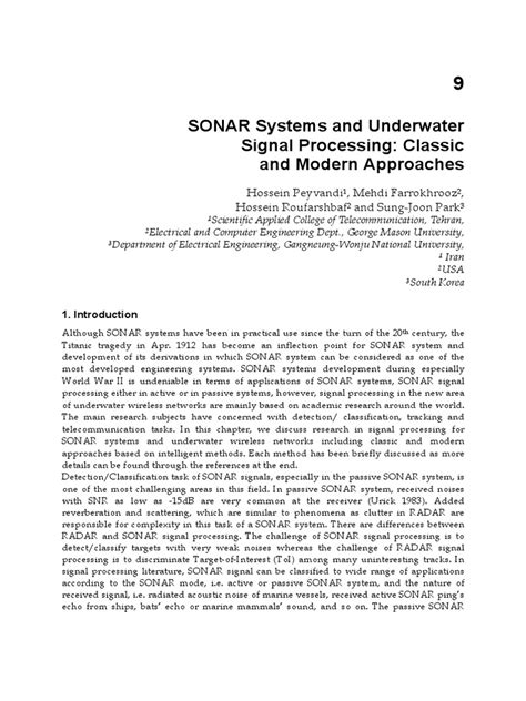 Intech Sonar Systems And Underwater Signal Processing Classic And