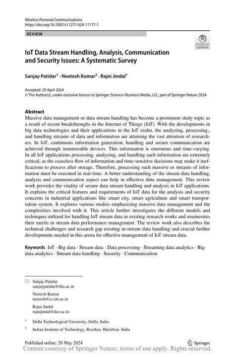 Iot Data Stream Handling Analysis Communication And Security Issues A Systematic Survey