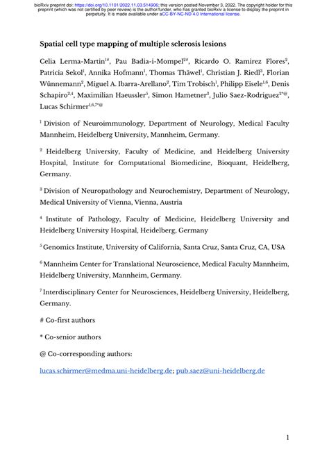 Pdf Spatial Cell Type Mapping Of Multiple Sclerosis Lesions