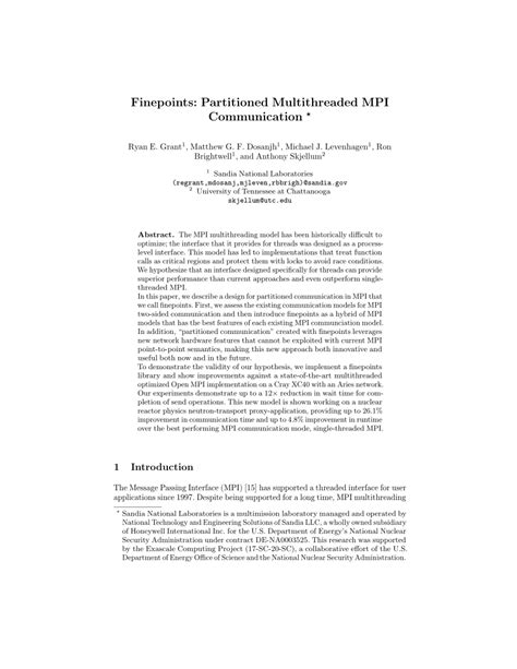 pdf finepoints partitioned multithreaded mpi communication