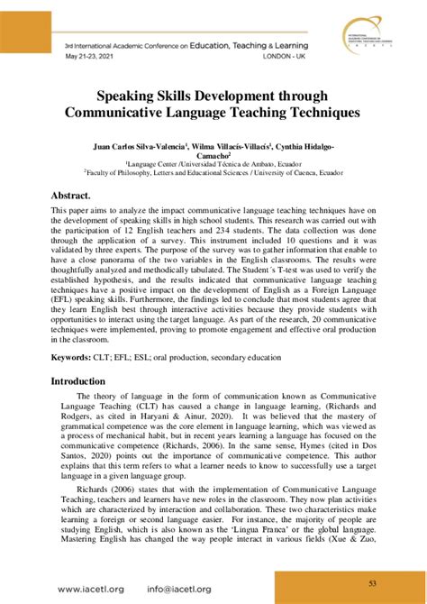 Pdf Speaking Skills Development Through Communicative Language Teaching Techniques