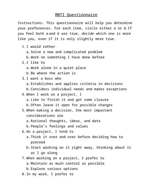 Docx Mbti Questionnairenew Dokumentips