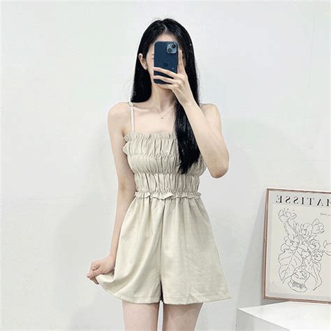 끈조절o 끈 셔링 밴딩 점프수트 3color