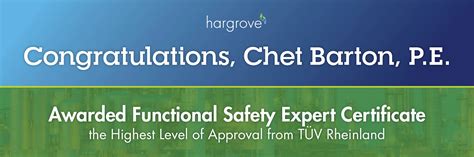 Hargrove Controls And Automations Chet Barton P E Awarded Functional Safety Expert Certificate