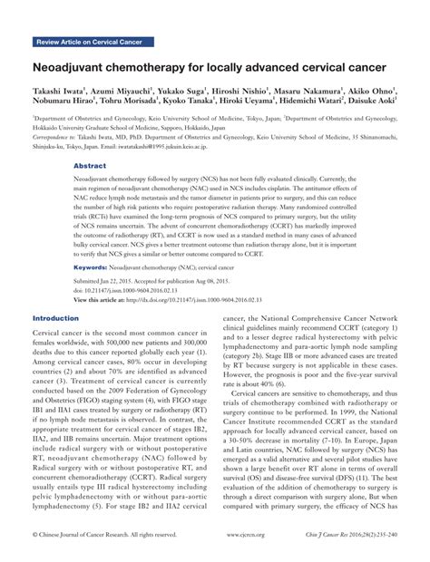 Pdf Neoadjuvant Chemotherapy For Locally Advanced Cervical Cancer