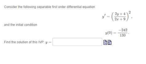Solved Consider The Following Separable First Order